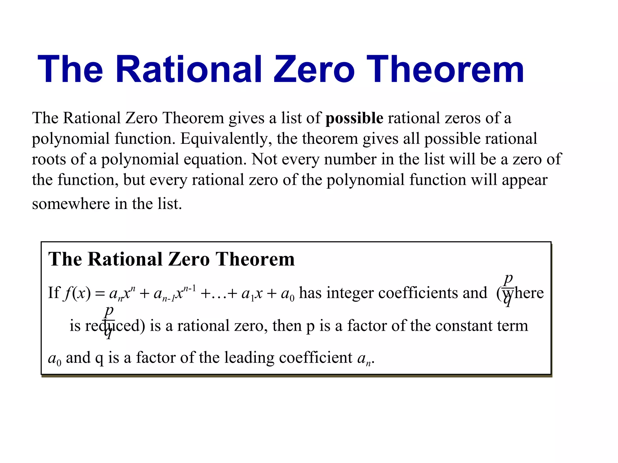 Rational Zeros and Decarte's Rule of Signs | PPT