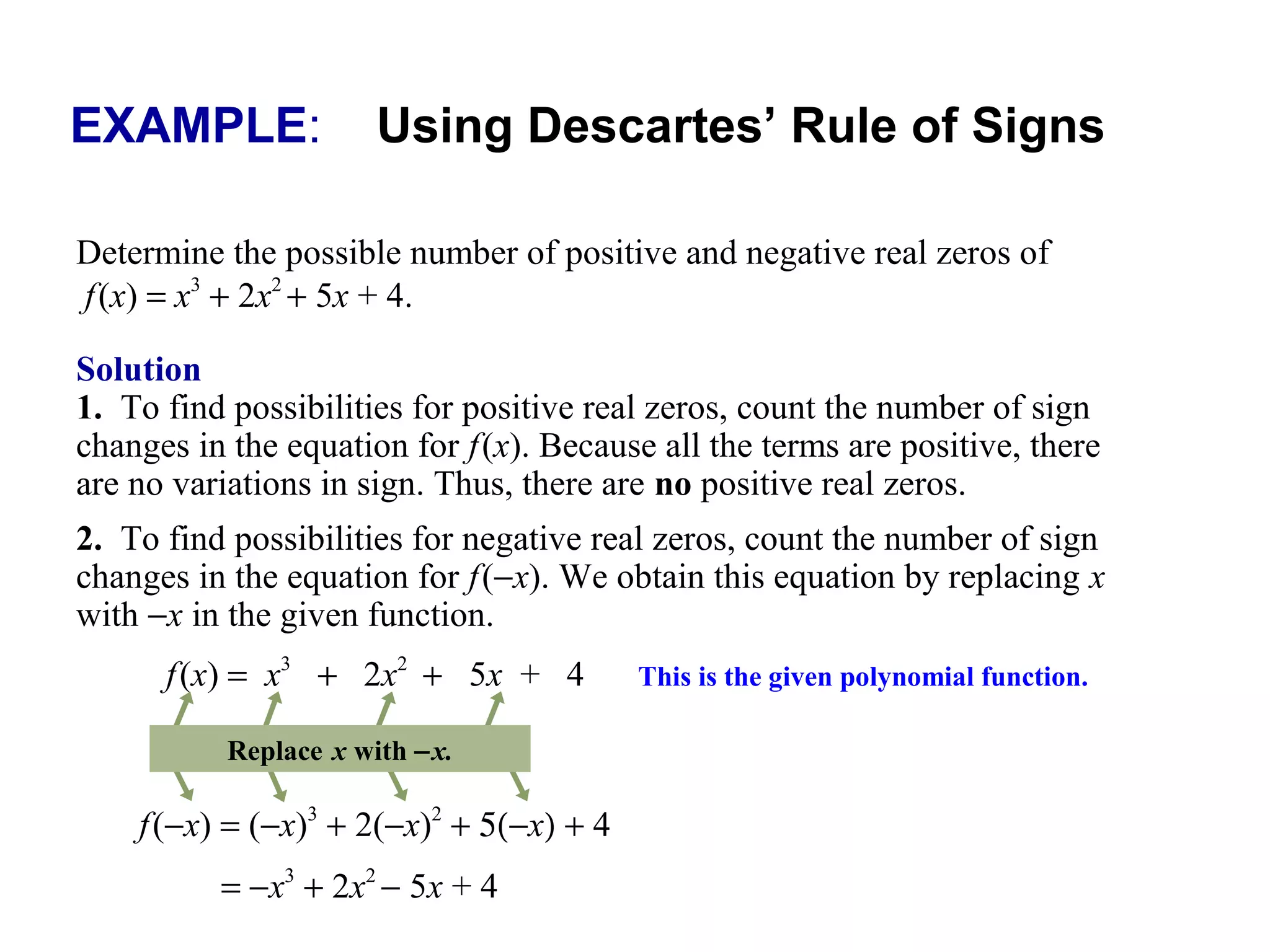 Rational Zeros and Decarte's Rule of Signs | PPT