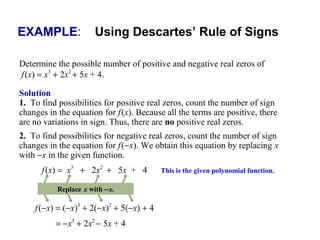 Rational Zeros and Decarte's Rule of Signs | PPT