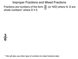 2.6 improper fractions and mixed numbers w | PPTX