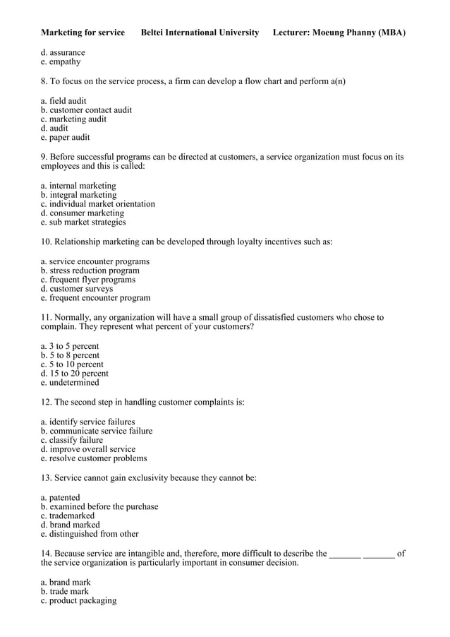 2.quiz on marketing for service | PDF