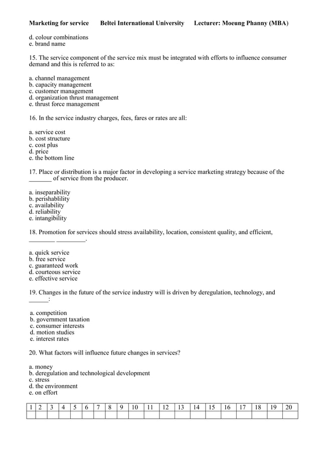 2.quiz on marketing for service | PDF