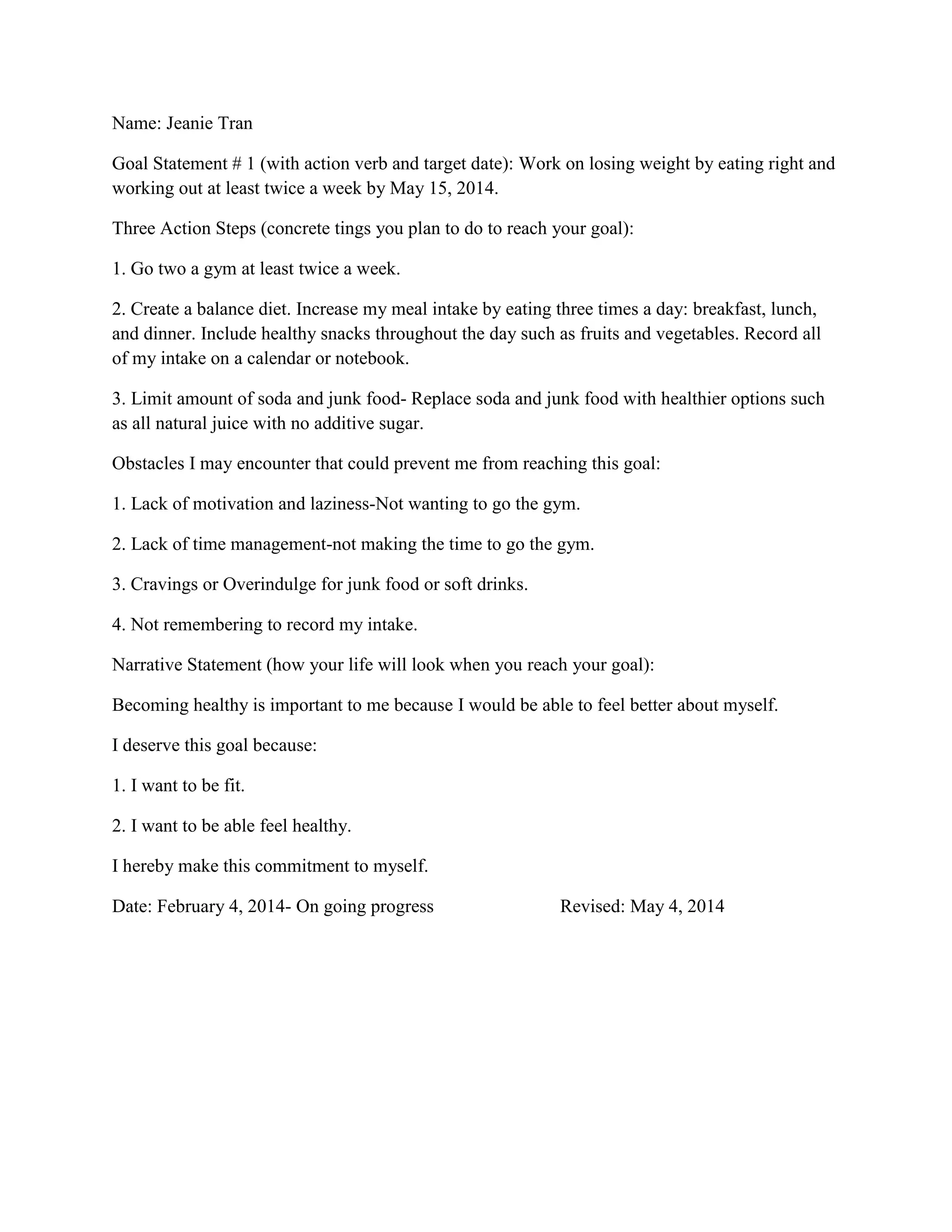 Goal Setting Assignment | DOCX