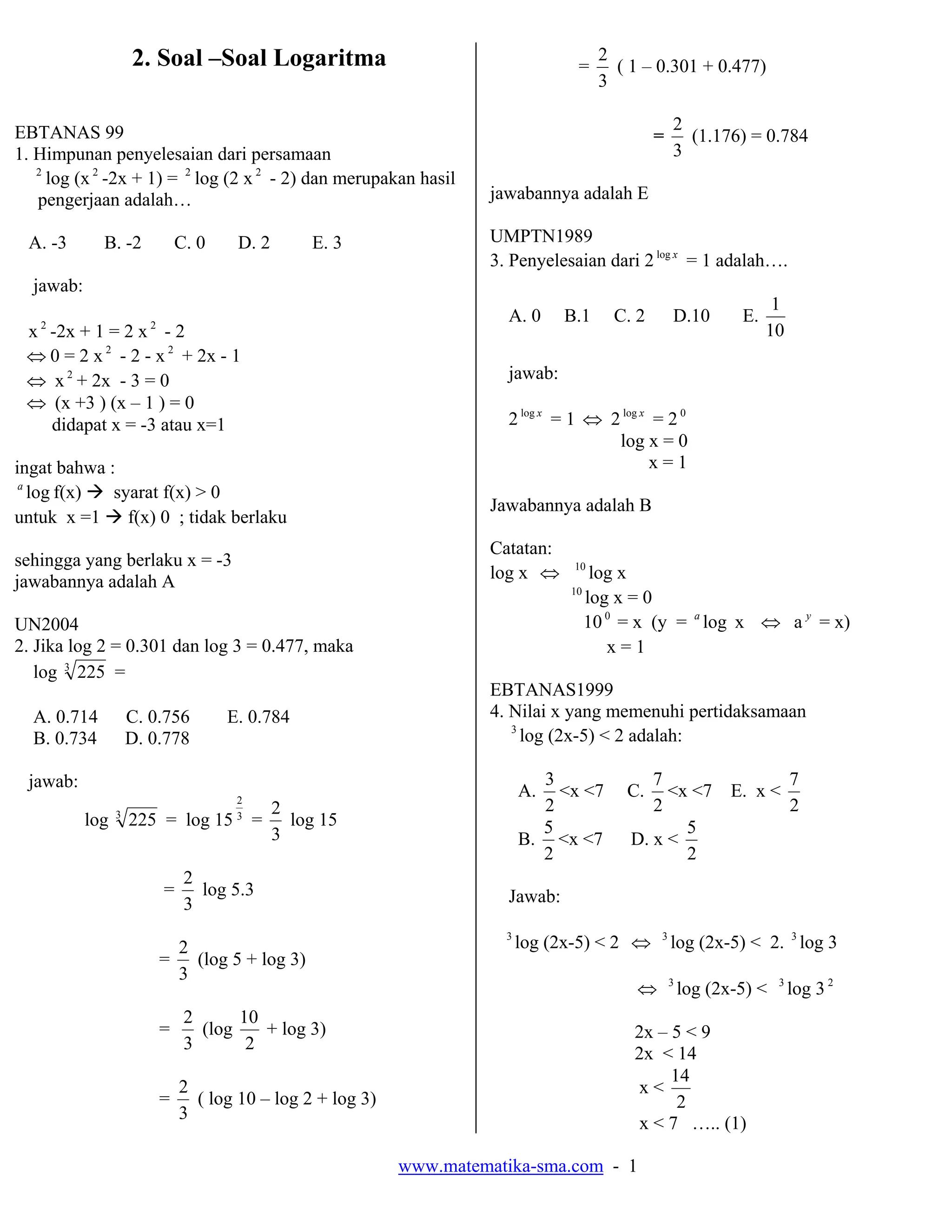 2. soal soal logaritma | PDF