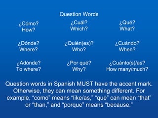 Cognates, Question Words | PPTX