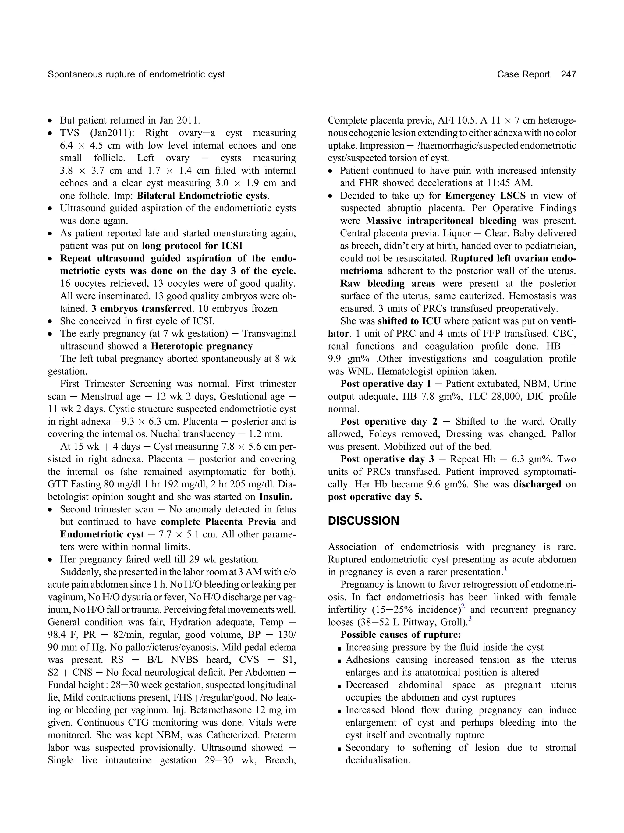 Spontaneous rupture of endometriotic cyst in 3rd trimester of pregnancy ...