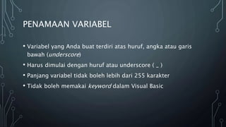 Variabel, Tipe Data dan Operator - Pemrograman I | PPTX