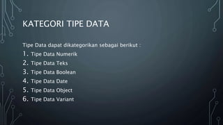 Variabel, Tipe Data dan Operator - Pemrograman I | PPTX