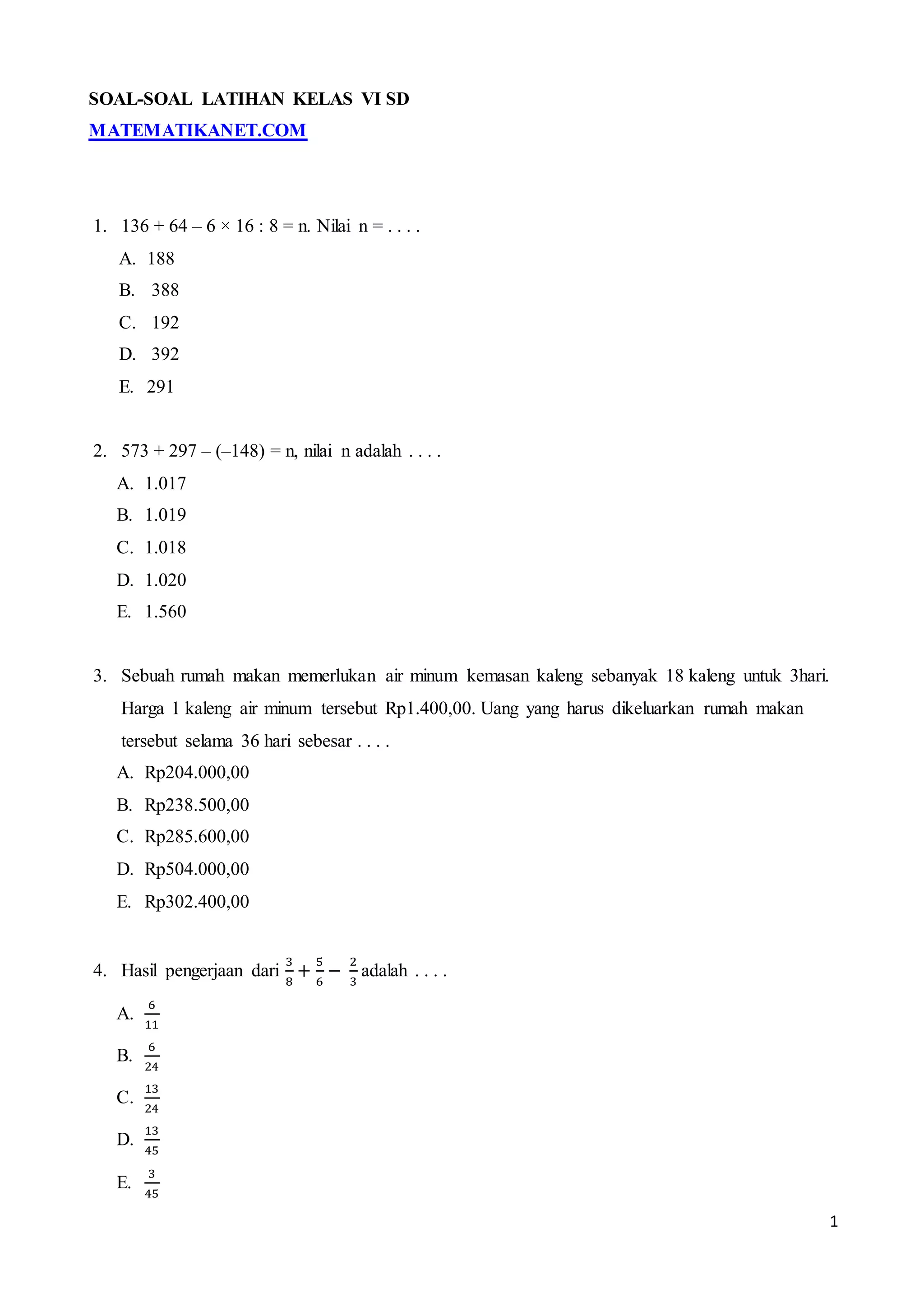 latihan soal-kelas-vi soal | PDF
