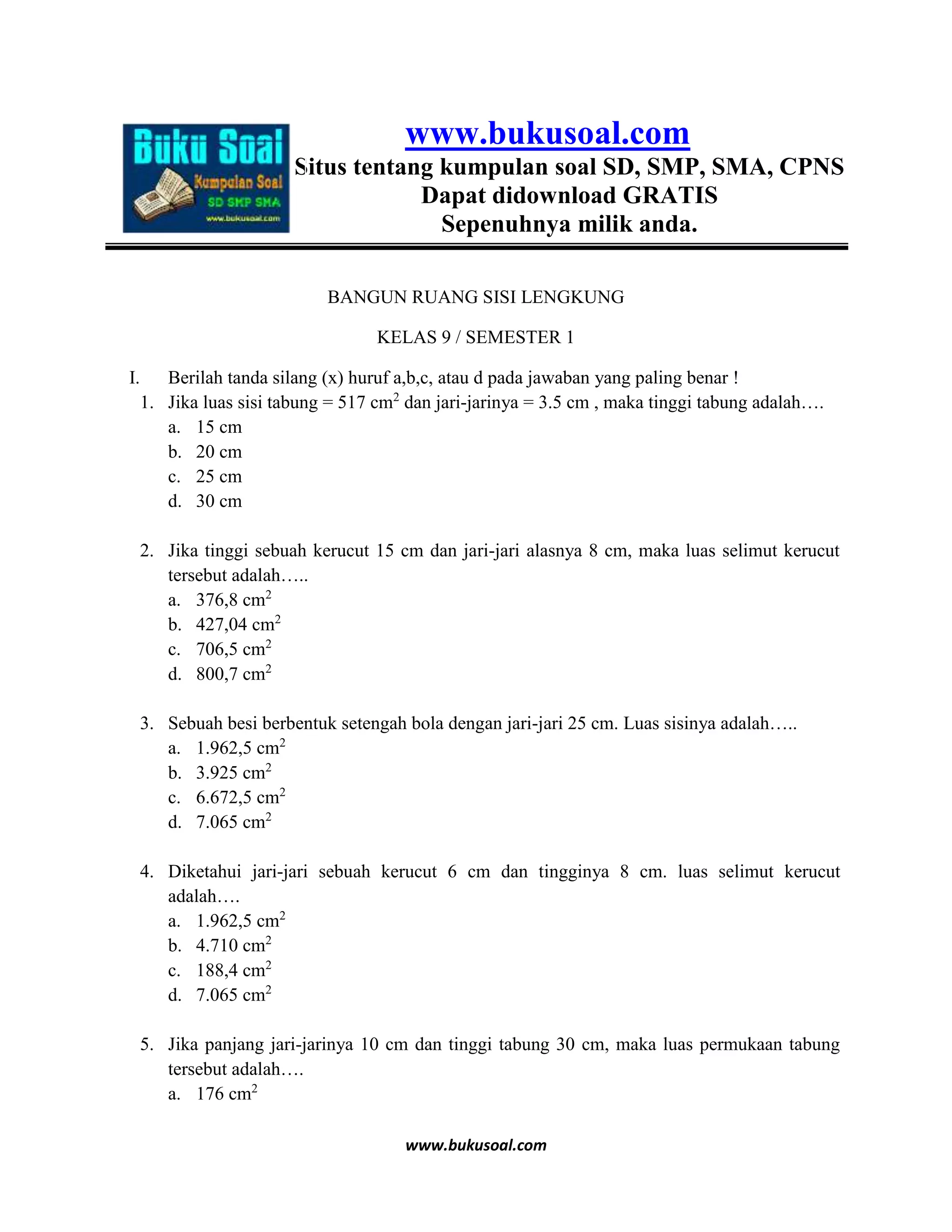 matematika bangun ruang sisi lengkung kelas 9 smp | DOCX