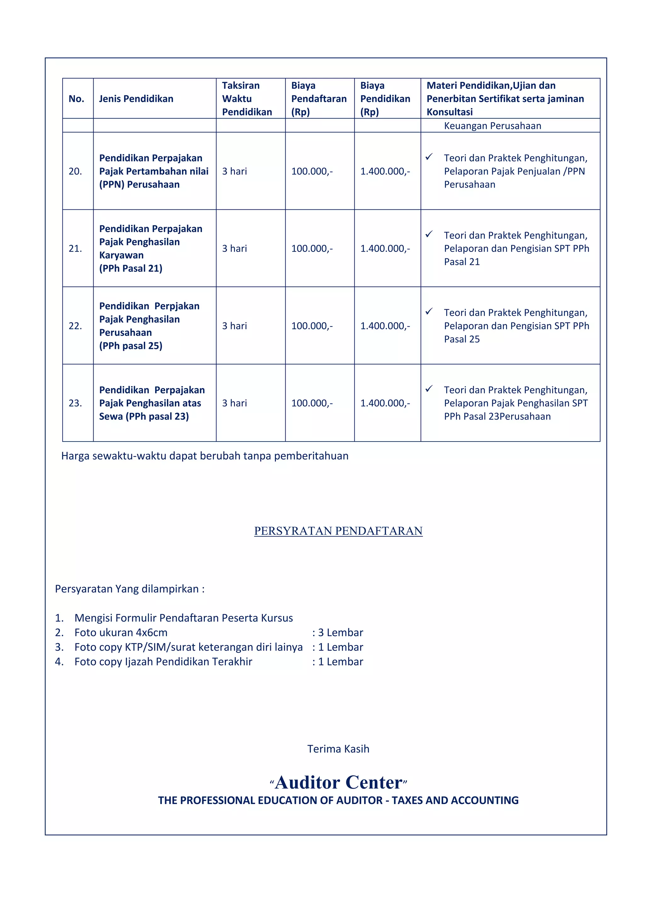 Biaya Kursus Akuntansi & Perpajakan | PDF