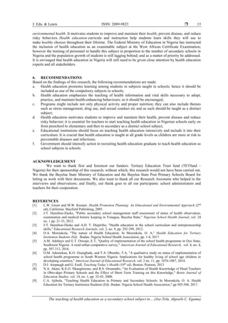 The teaching of health education as a secondary school subject in ...