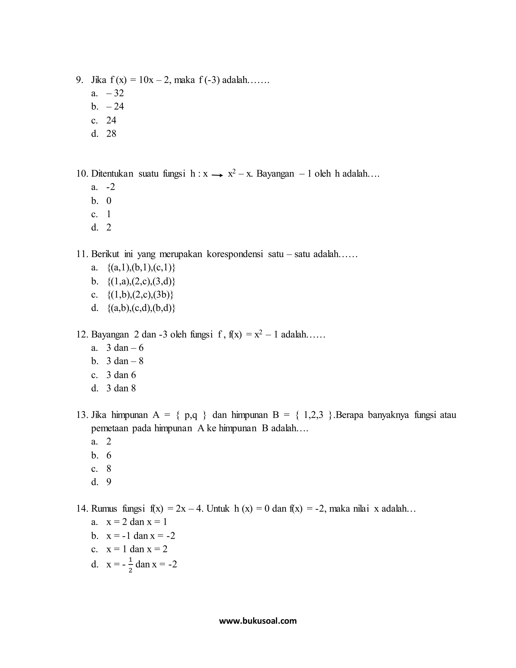 contoh soal latihan matematika relasi dan fungsi kelas 8 smp | DOCX