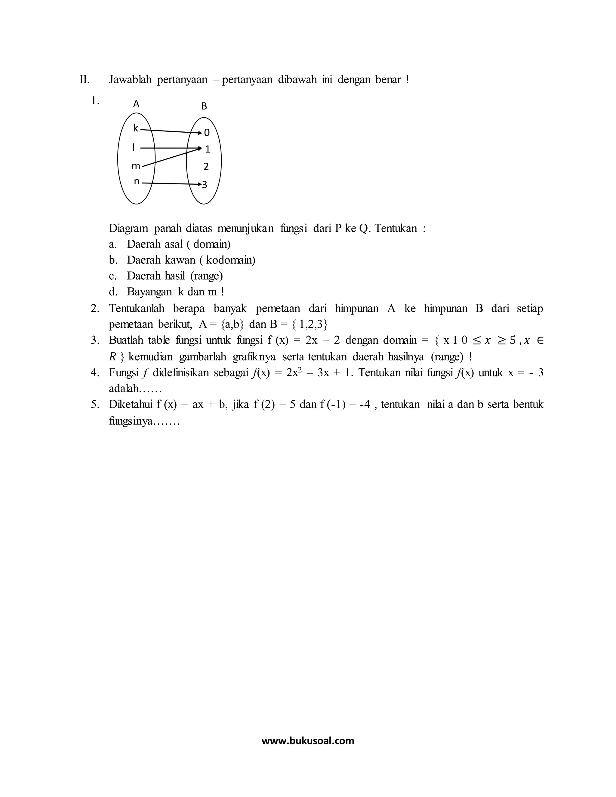 contoh soal latihan matematika relasi dan fungsi kelas 8 smp | DOCX