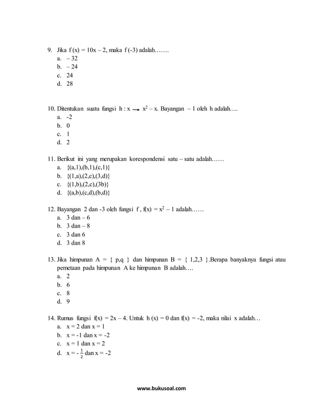 contoh soal latihan matematika relasi dan fungsi kelas 8 smp | DOCX