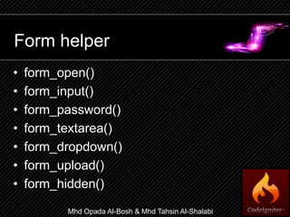 CodeIgniter L2 helper & libraries & form validation | PPSX