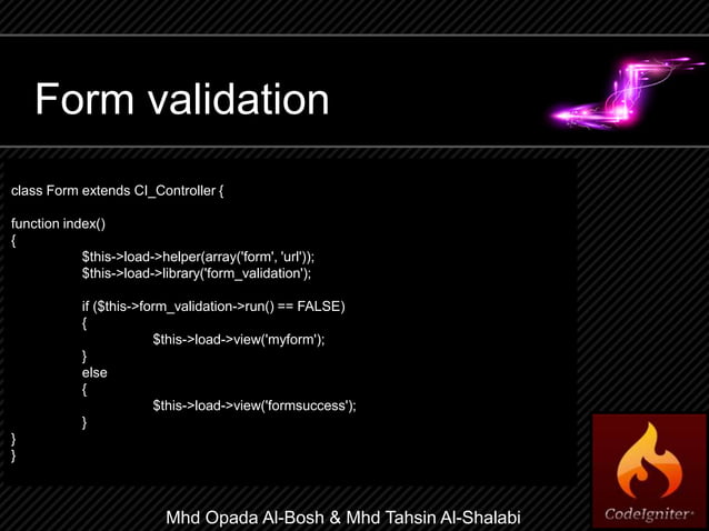 CodeIgniter L2 helper & libraries & form validation | PPSX