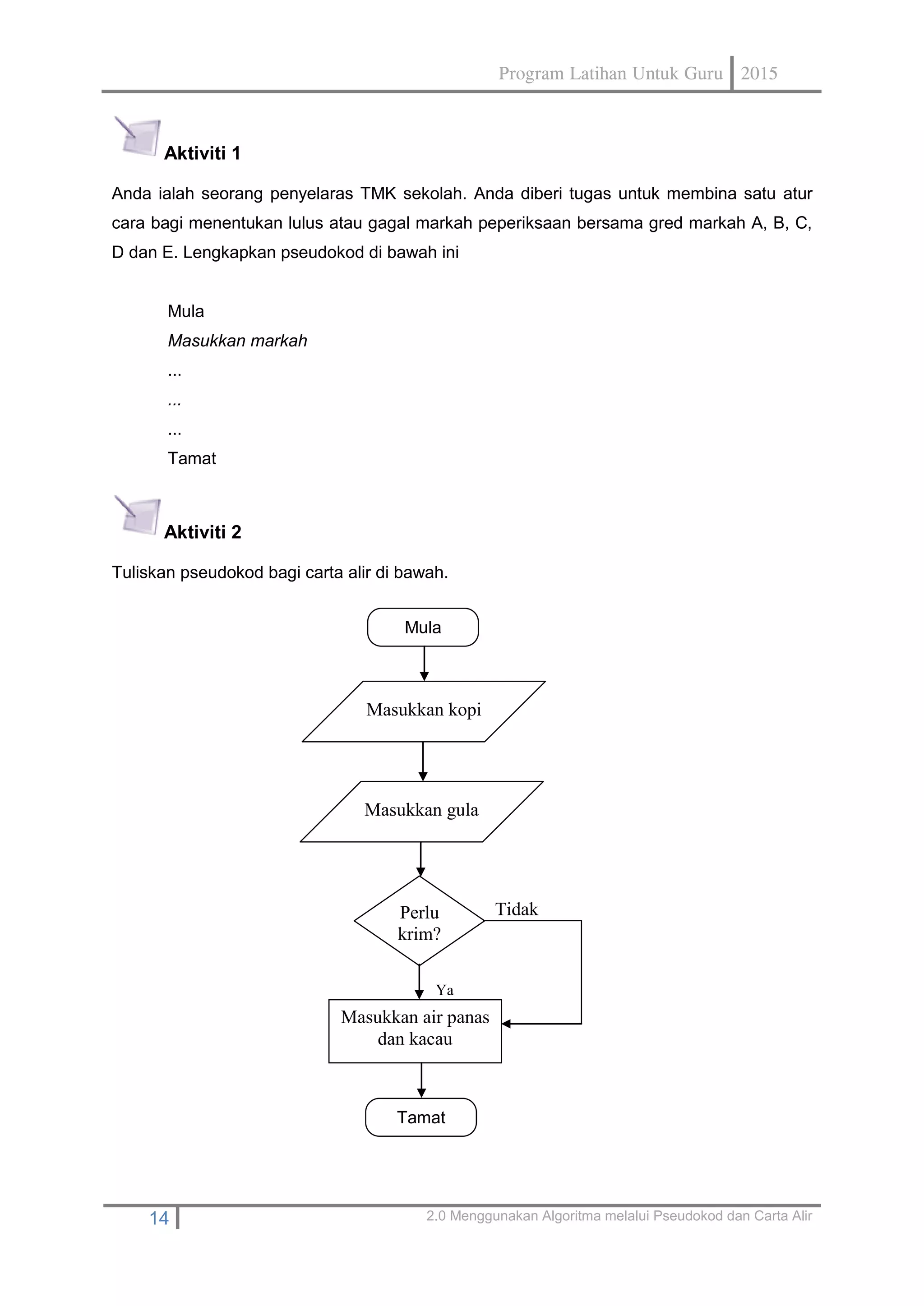 2.0 menggunakan algoritma melalui pseudokod dan carta alir | PDF