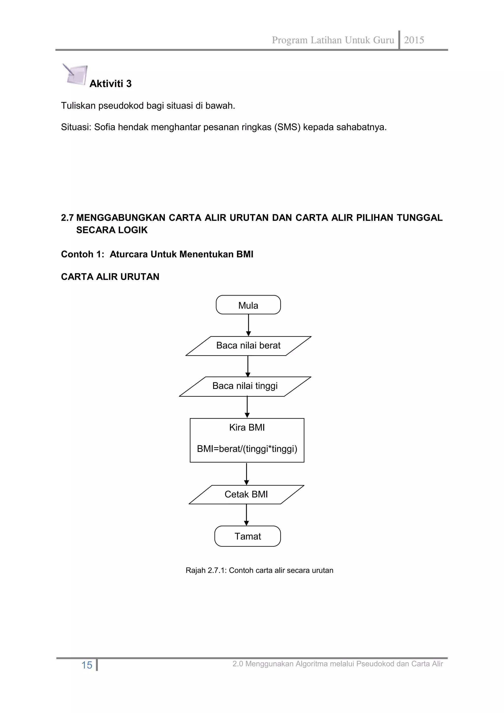 2.0 menggunakan algoritma melalui pseudokod dan carta alir | PDF