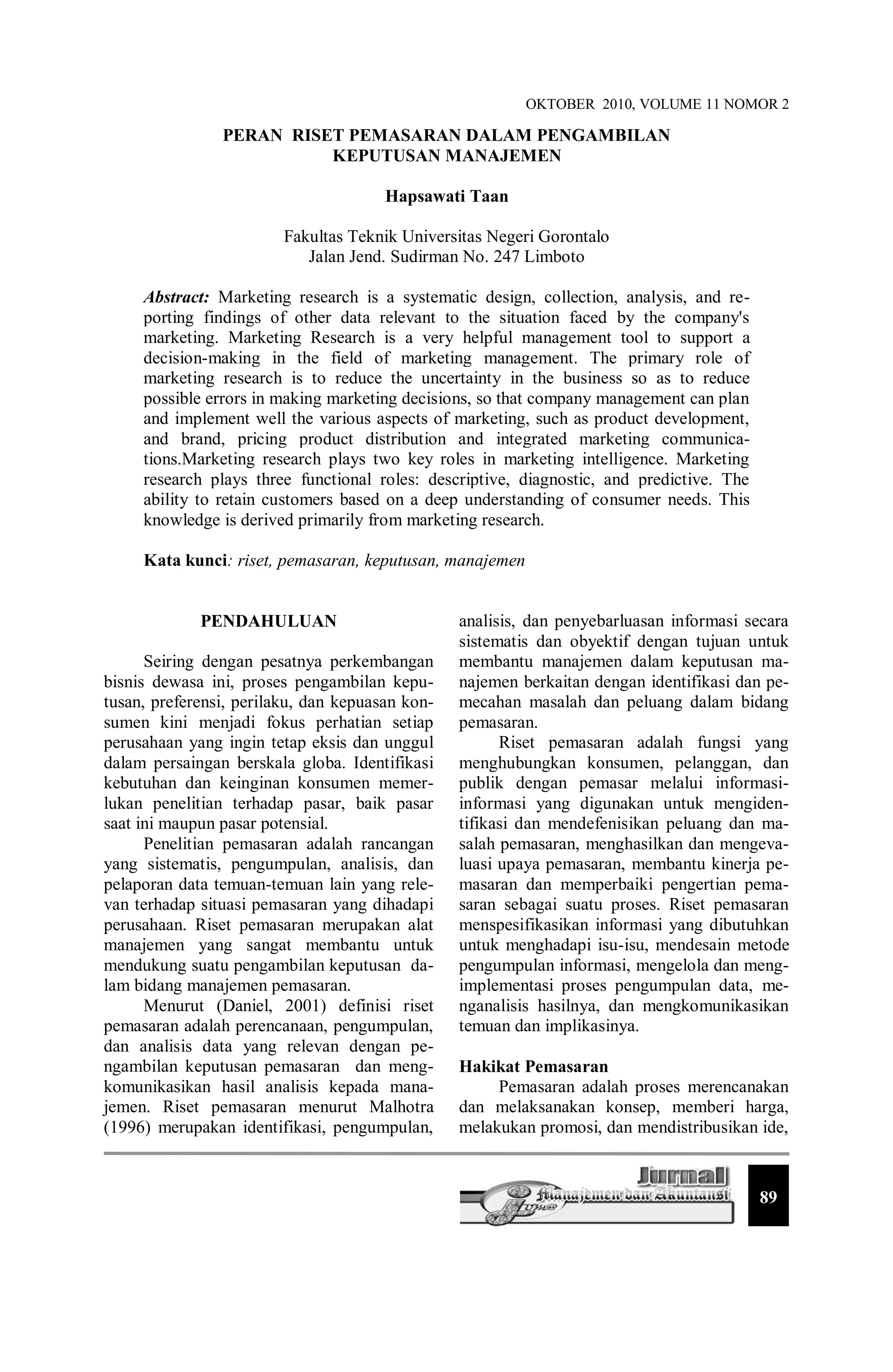 peran riset pemasaran dalam pengambilan | PDF