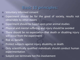 THE NUREMBERG CODE DECLARATION OF HELSINKI THE BELMONT REPORT | PPTX