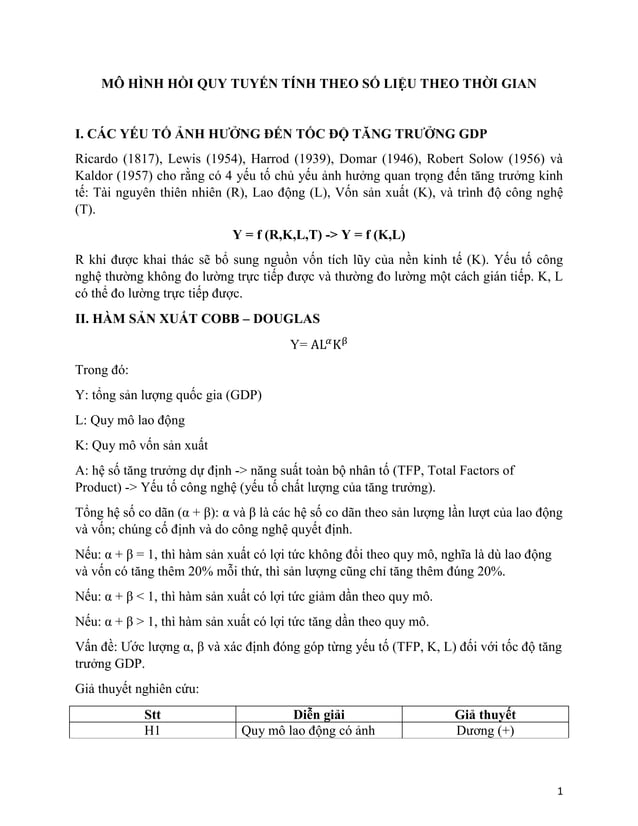 MÔ HÌNH HỒI QUY TUYẾN TÍNH THEO SỐ LIỆU THEO THỜI GIAN | PDF