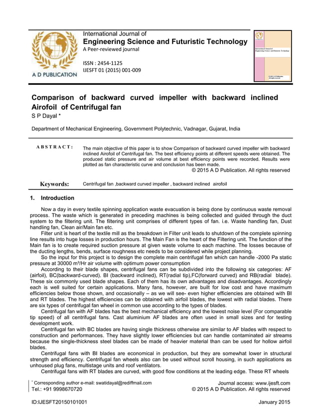 Comparison of backward curved impeller with backward inclined Airofoil ...