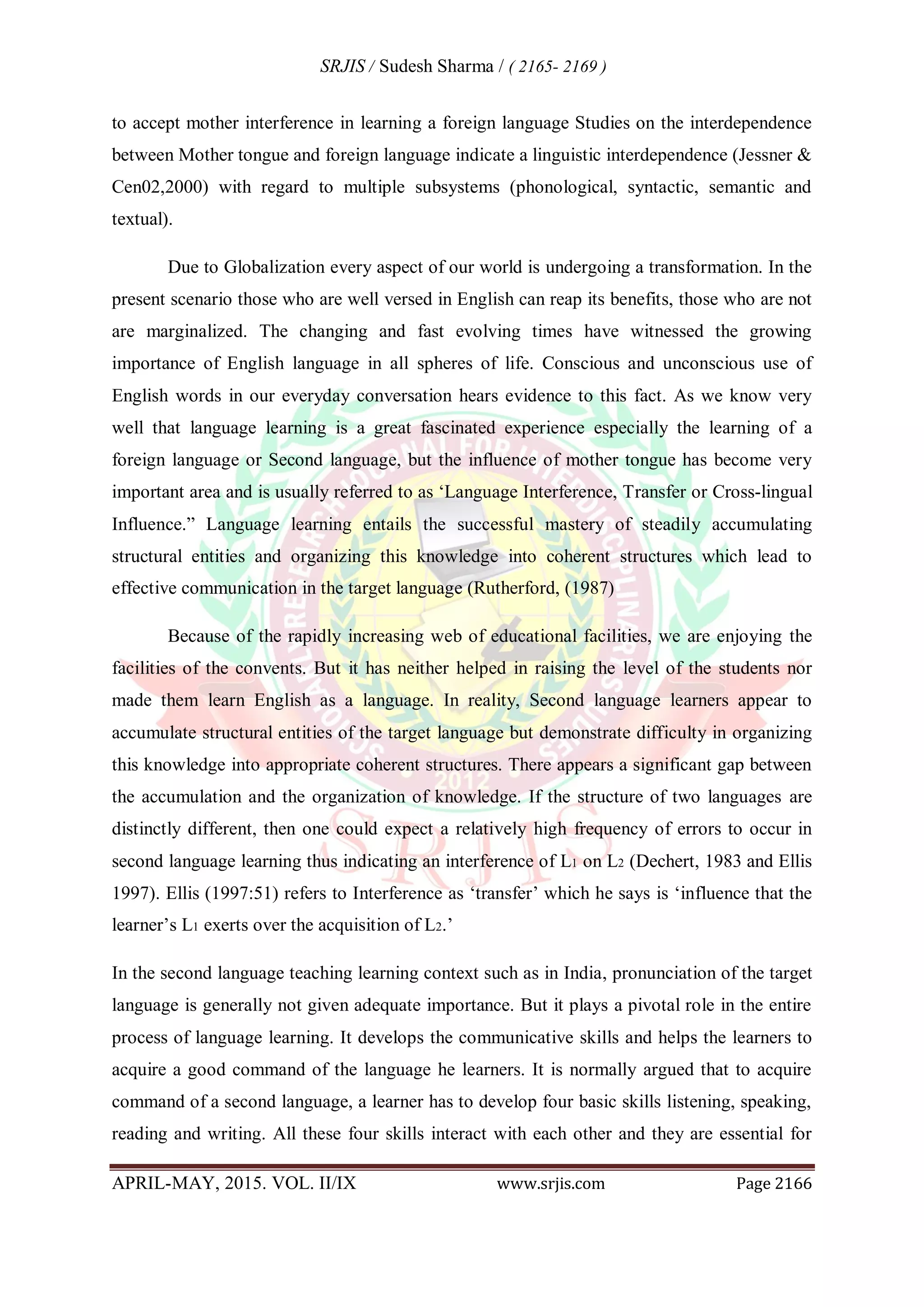 MOTHER TONGUE INFLUENCE ON ENGLISH LANGUAGE LEARNING | PDF