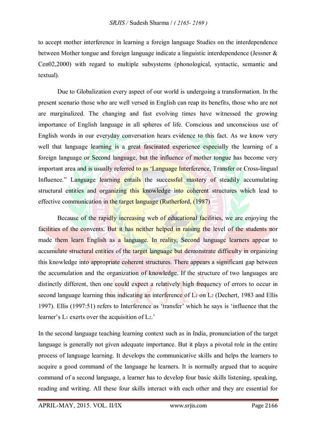 MOTHER TONGUE INFLUENCE ON ENGLISH LANGUAGE LEARNING | PDF