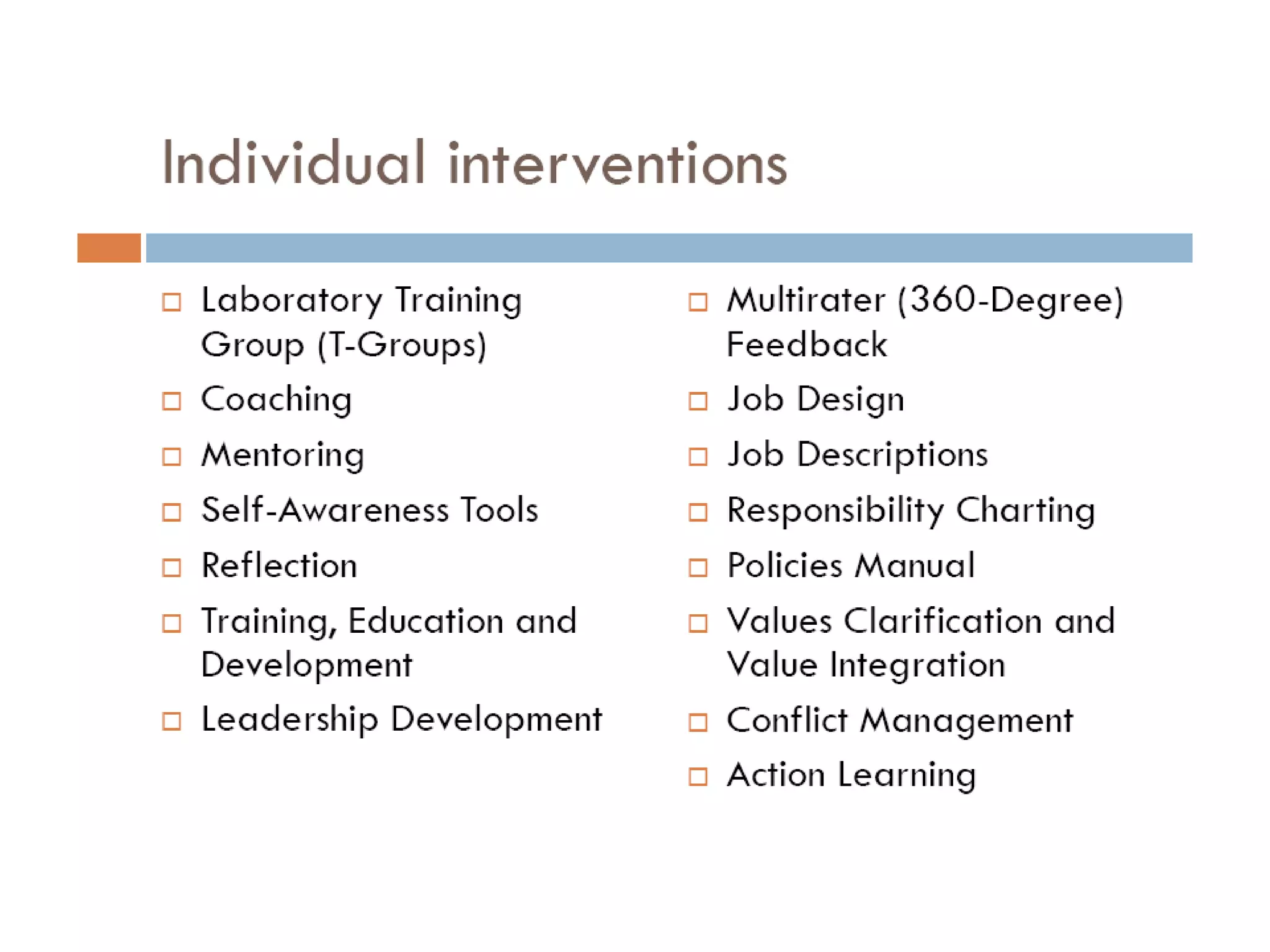 Individual od interventions - Organizational Change and Development ...