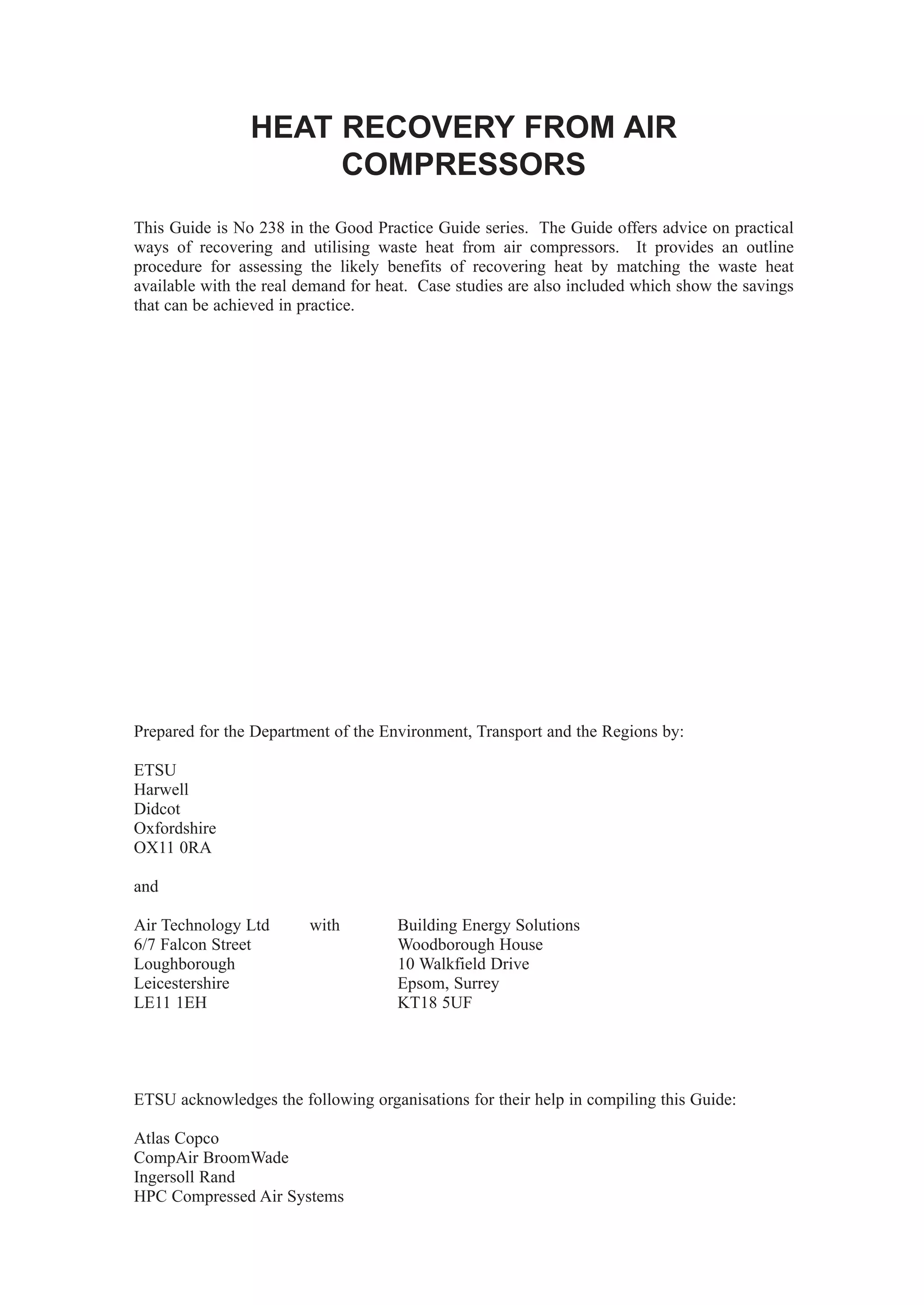 Heat recovery from air compressors | PDF