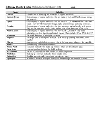 2.1 Notes | DOCX | Chemistry | Science