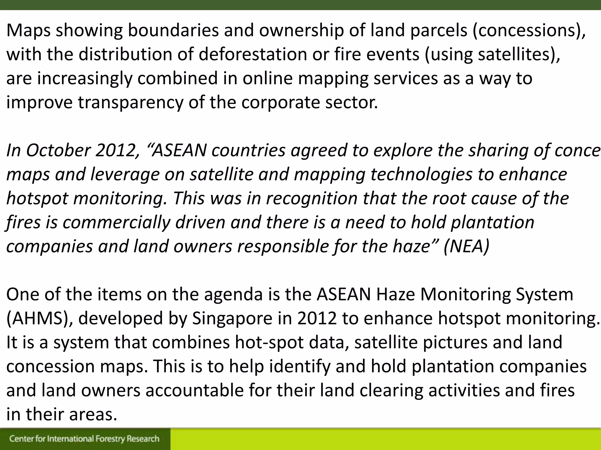 Mapping Land Use in Concessions and Links with Fire and No ...