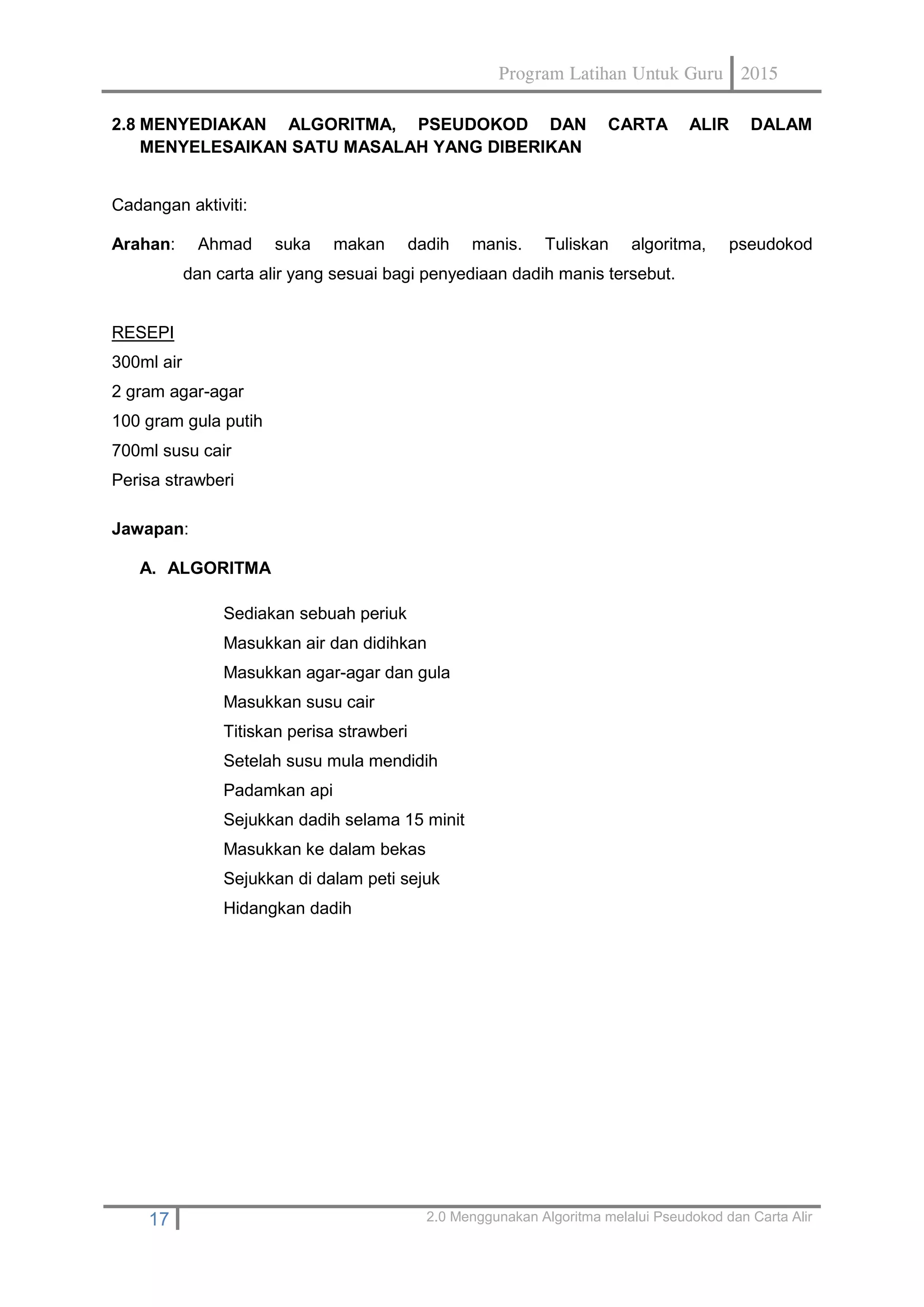 2.0 menggunakan algoritma melalui pseudokod dan carta alir | PDF