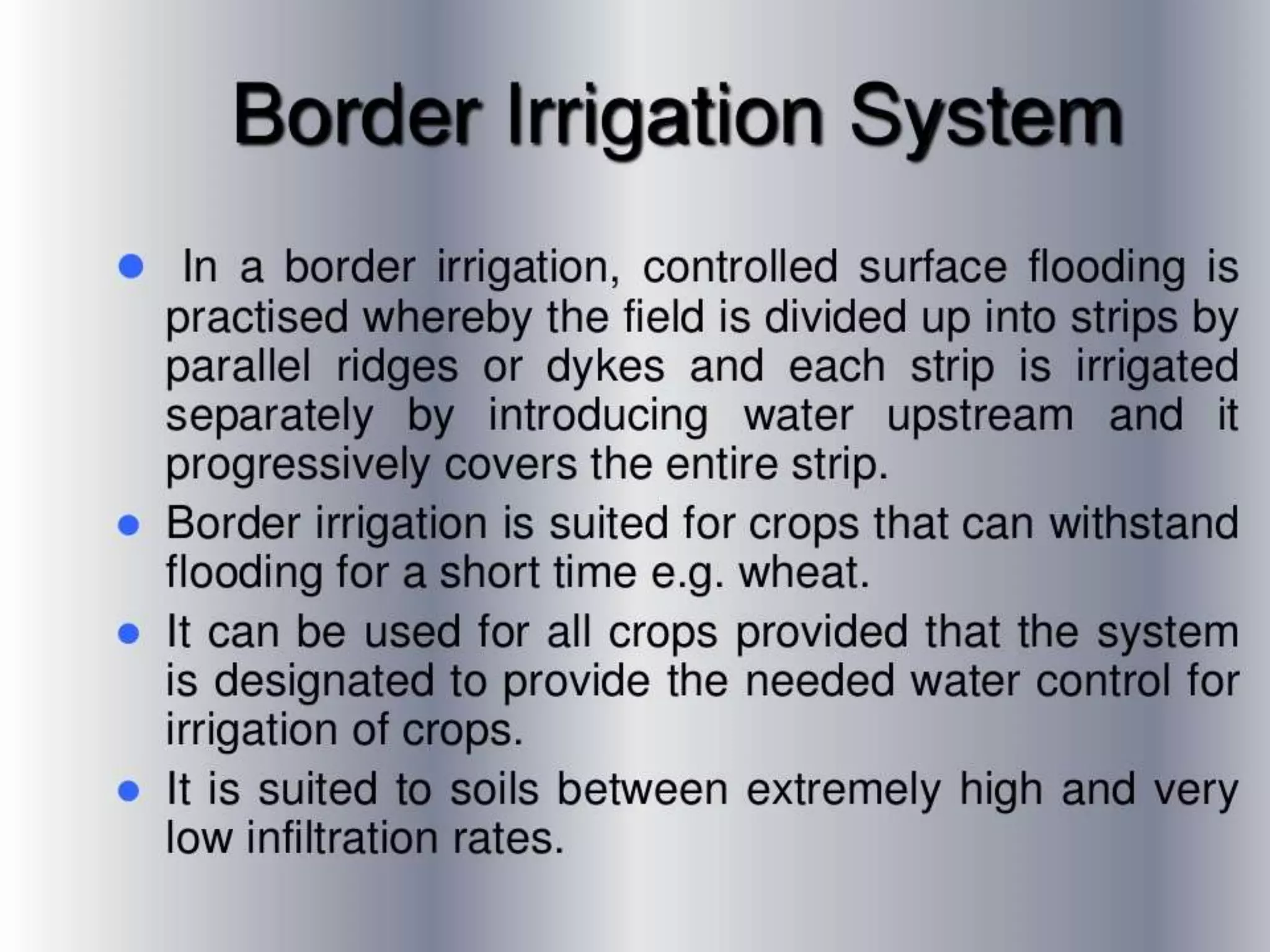 2.surface irrigation methods border irrigation A Lecture By Mr. Allah ...