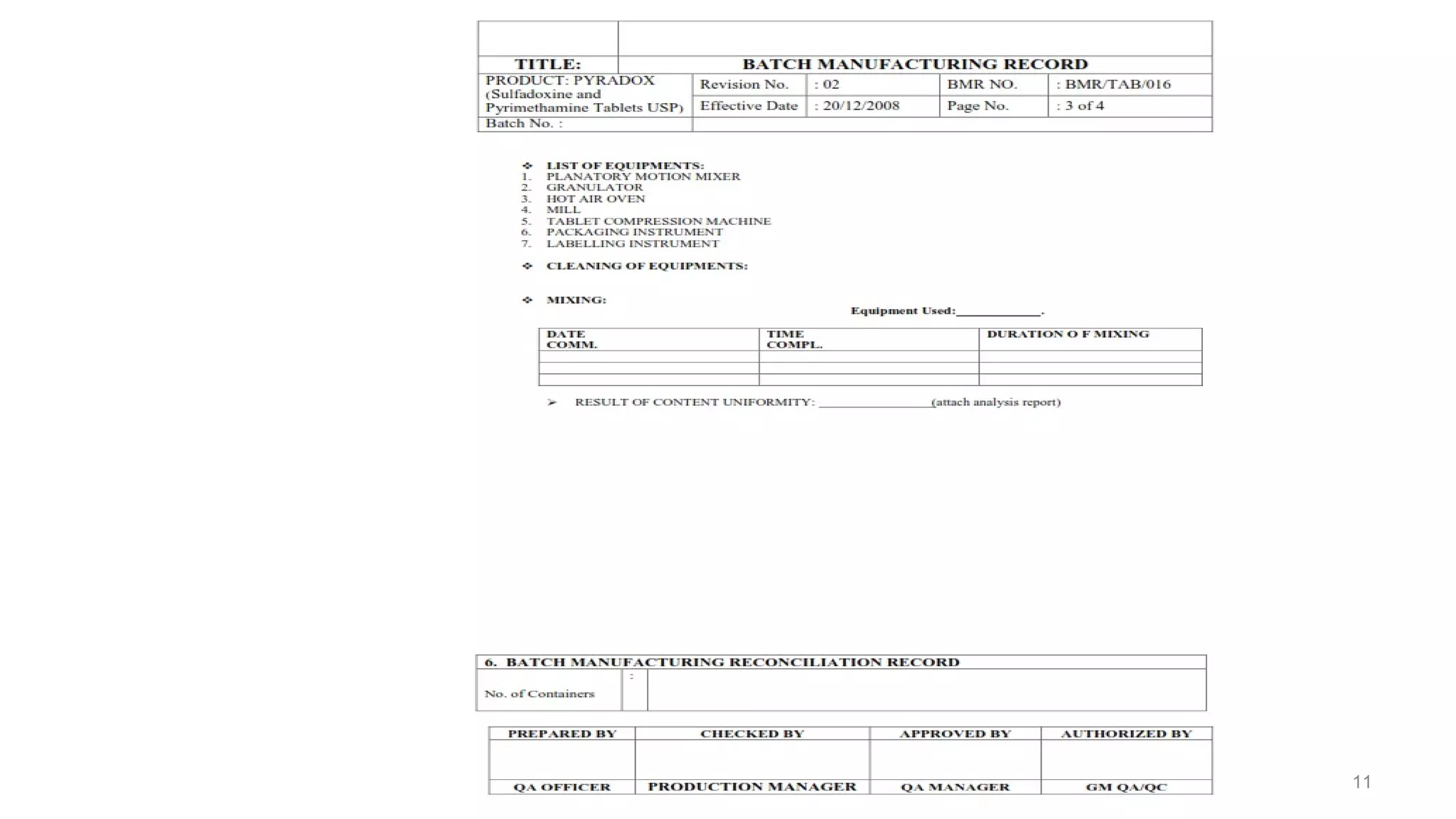 master formula record | PPT