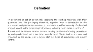 master formula record | PPT