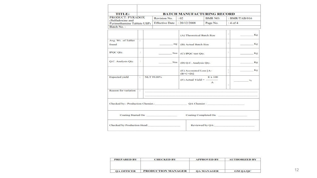 master formula record