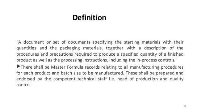 master formula record