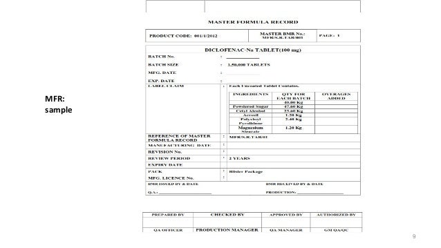 master formula record