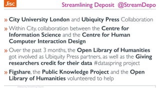 Research data spring: streamlining deposit | PPT