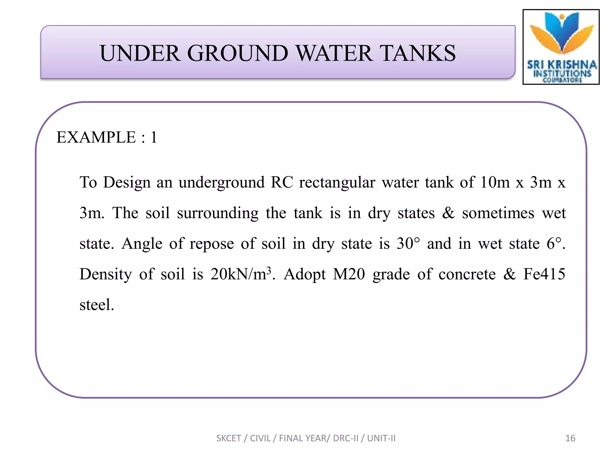 Introduction & under ground water tank problem | PDF
