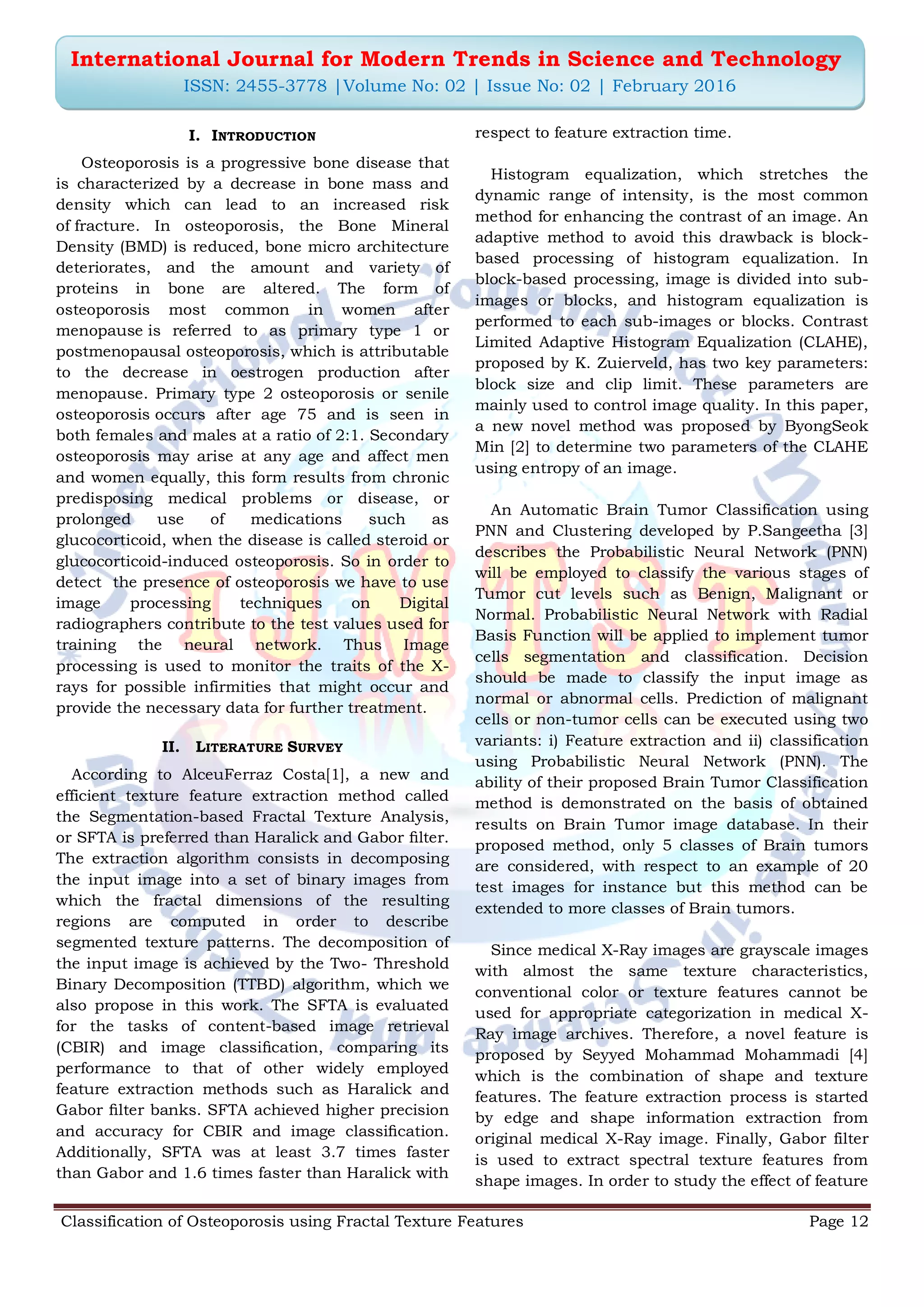 Classification of Osteoporosis using Fractal Texture Features | PDF