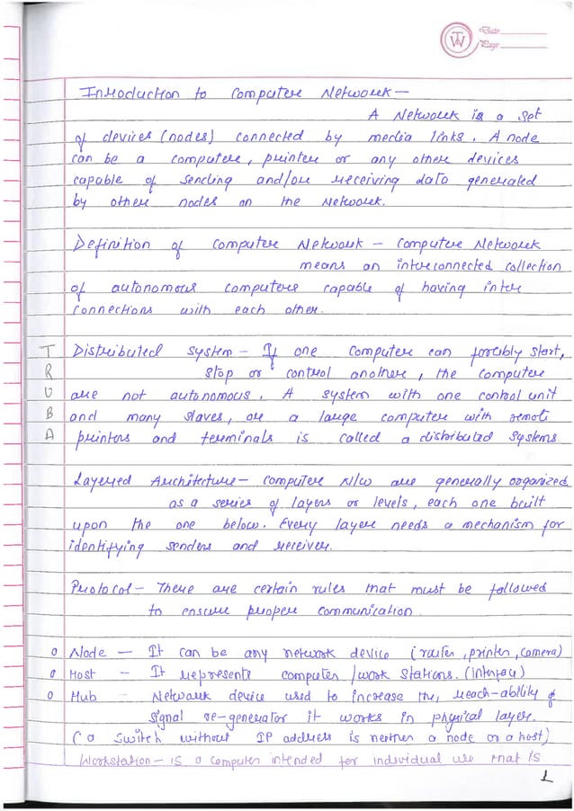 Computer Network notes (handwritten) UNIT 1 | PDF