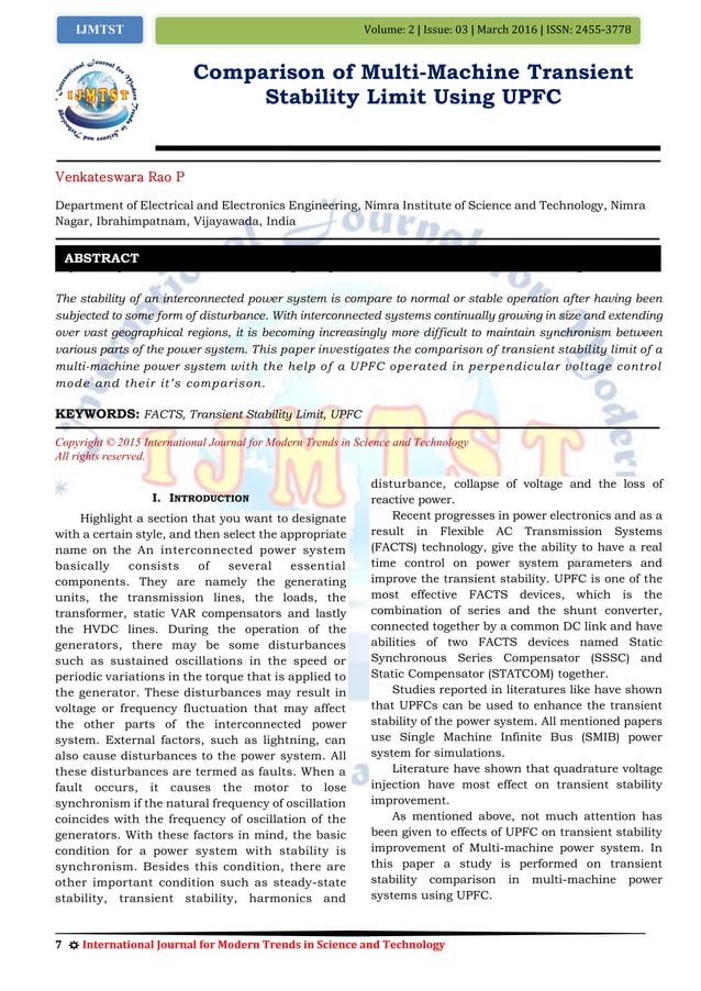 Comparison of Multi-Machine Transient Stability Limit Using UPFC | PDF