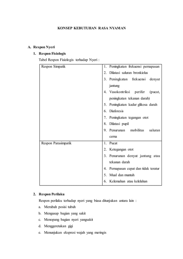Kebutuhan Rasa Aman (ASKEP NYERI) | DOCX