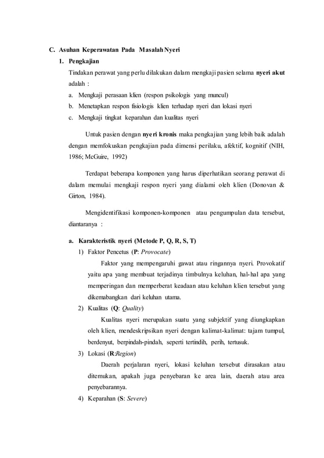 Kebutuhan Rasa Aman (ASKEP NYERI) | DOCX