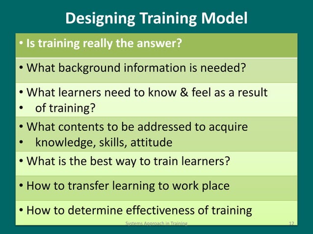 Training & Development - Systems Approach to Training | PPT