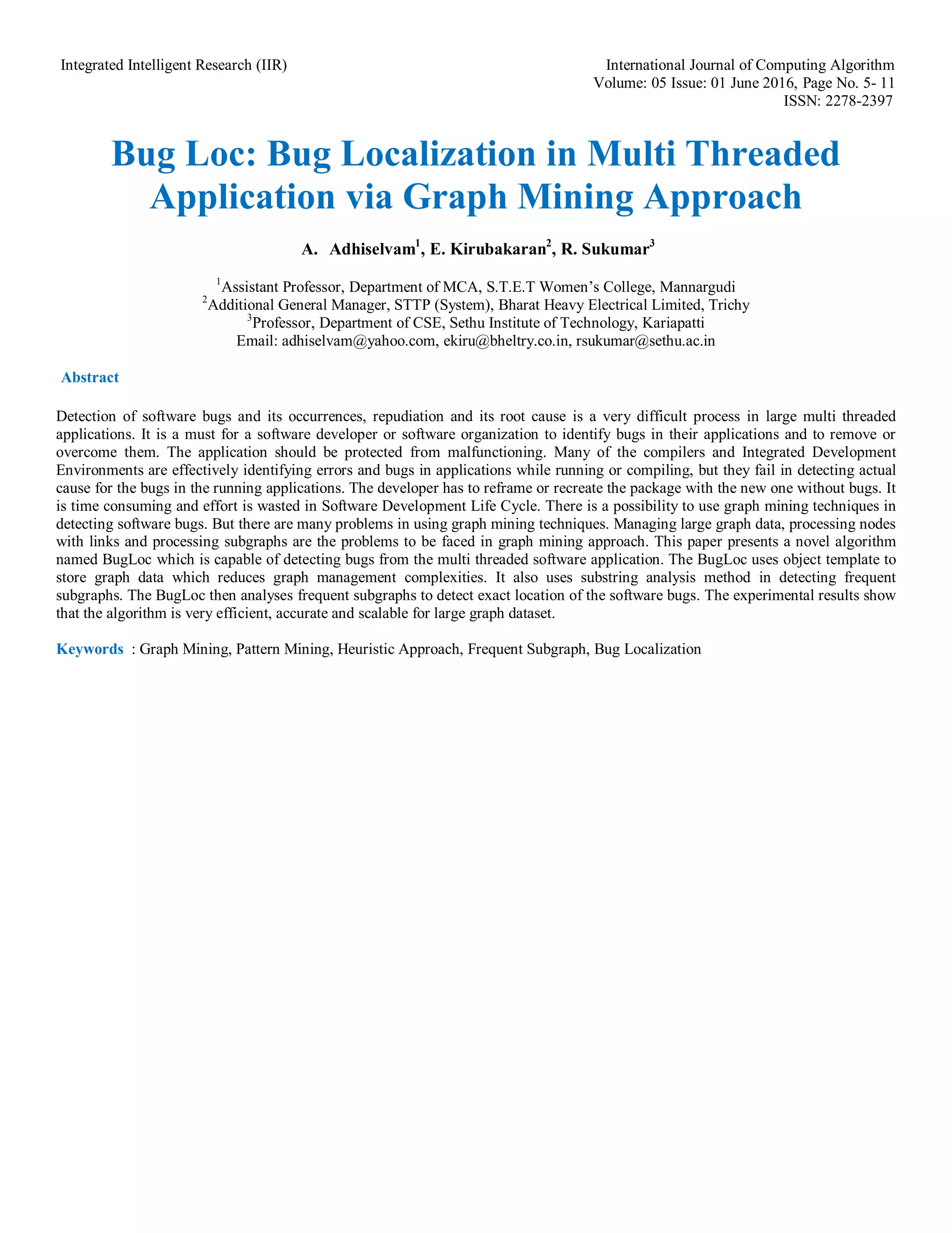 Bugloc Bug Localization In Multi Threaded Application Via Graph Mining Approach Pdf