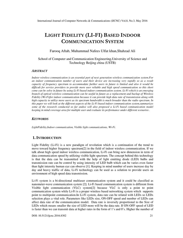 LIGHT FIDELITY (LI-FI) BASED INDOOR COMMUNICATION SYSTEM | PDF